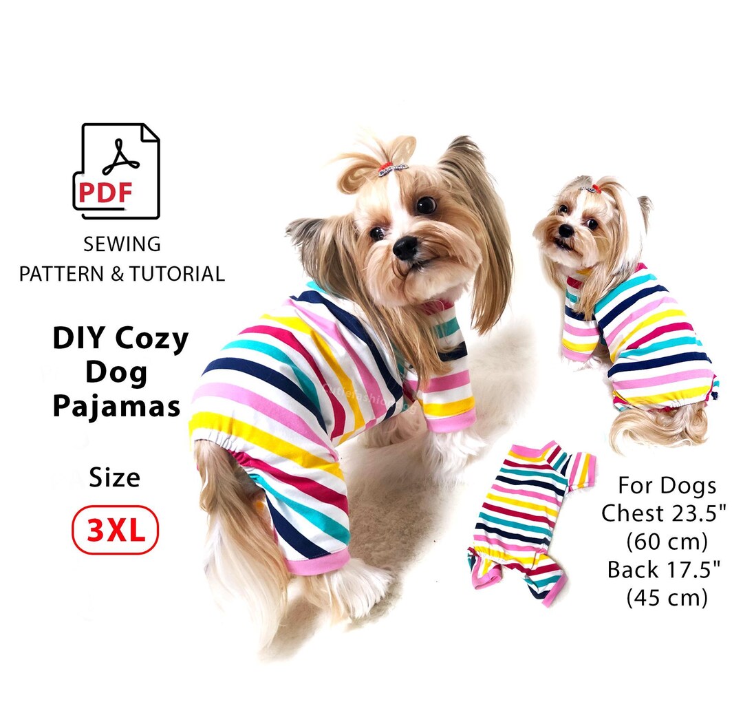 Size 3XL Dog Pajama Sewing Pattern | Back 17.5" (5 Cm) Chest 23.5" (60 ...