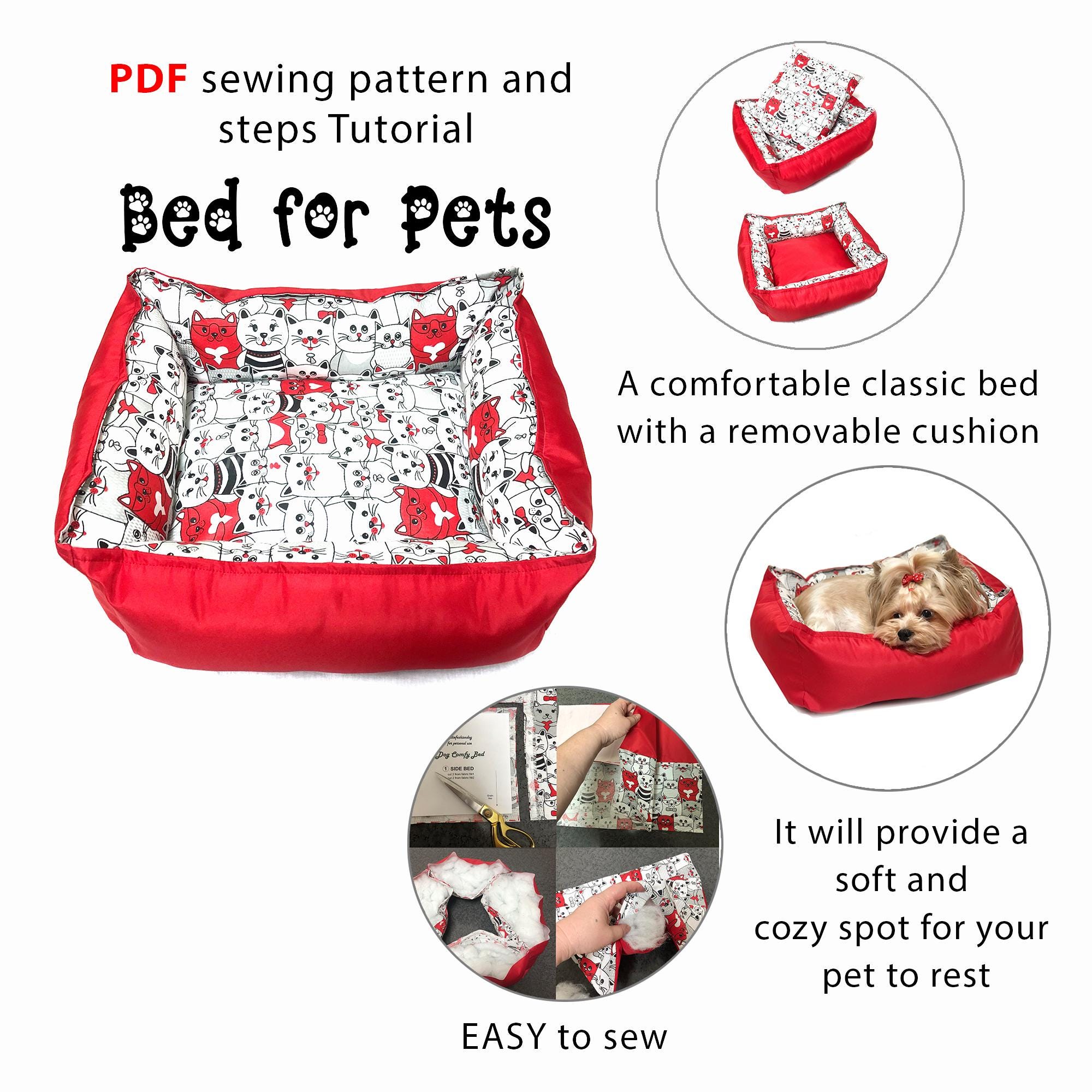 6 Sizes Dog Bed PDF Sewing Pattern for Small/med/large Pets 2.2 - 110 ...
