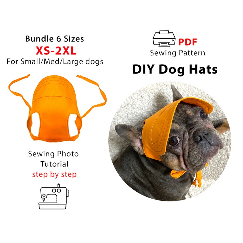 Dog Sun Hat Sewing Pattern, Dog Baseball 6 Sizes Small Medium Big Dogs ...
