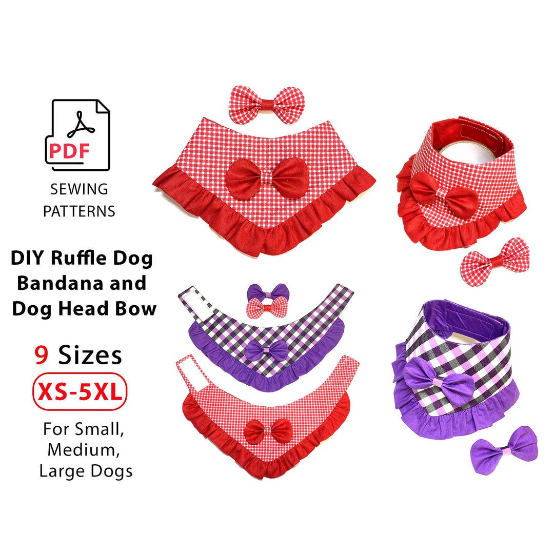 Multi-size PDF Sewing Pattern Dog Ruffle Bandana and Bow, Steps ...