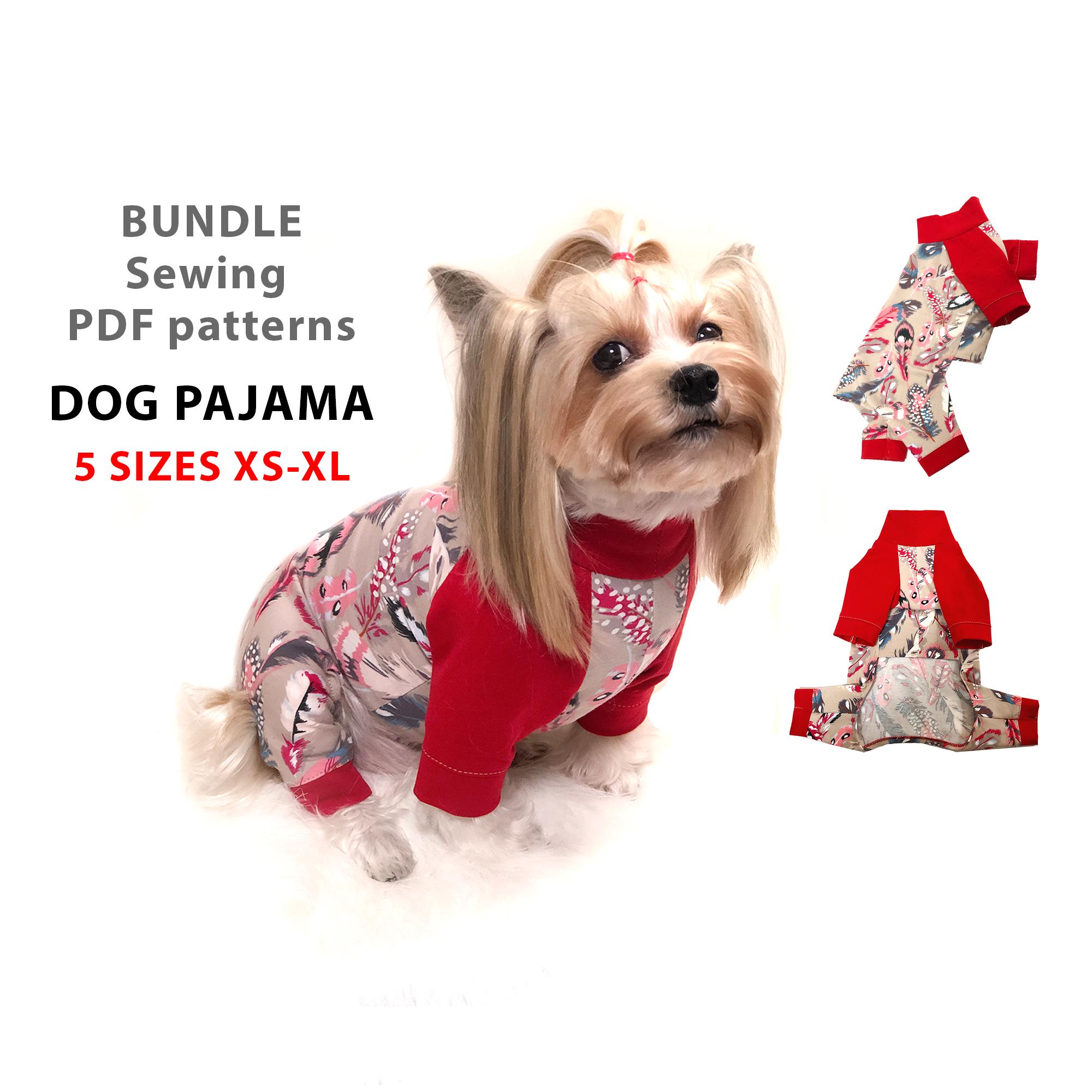 5 Sizes XS to XL Small Dog Pajama PDF Sewing Patterns to Print and Sew ...