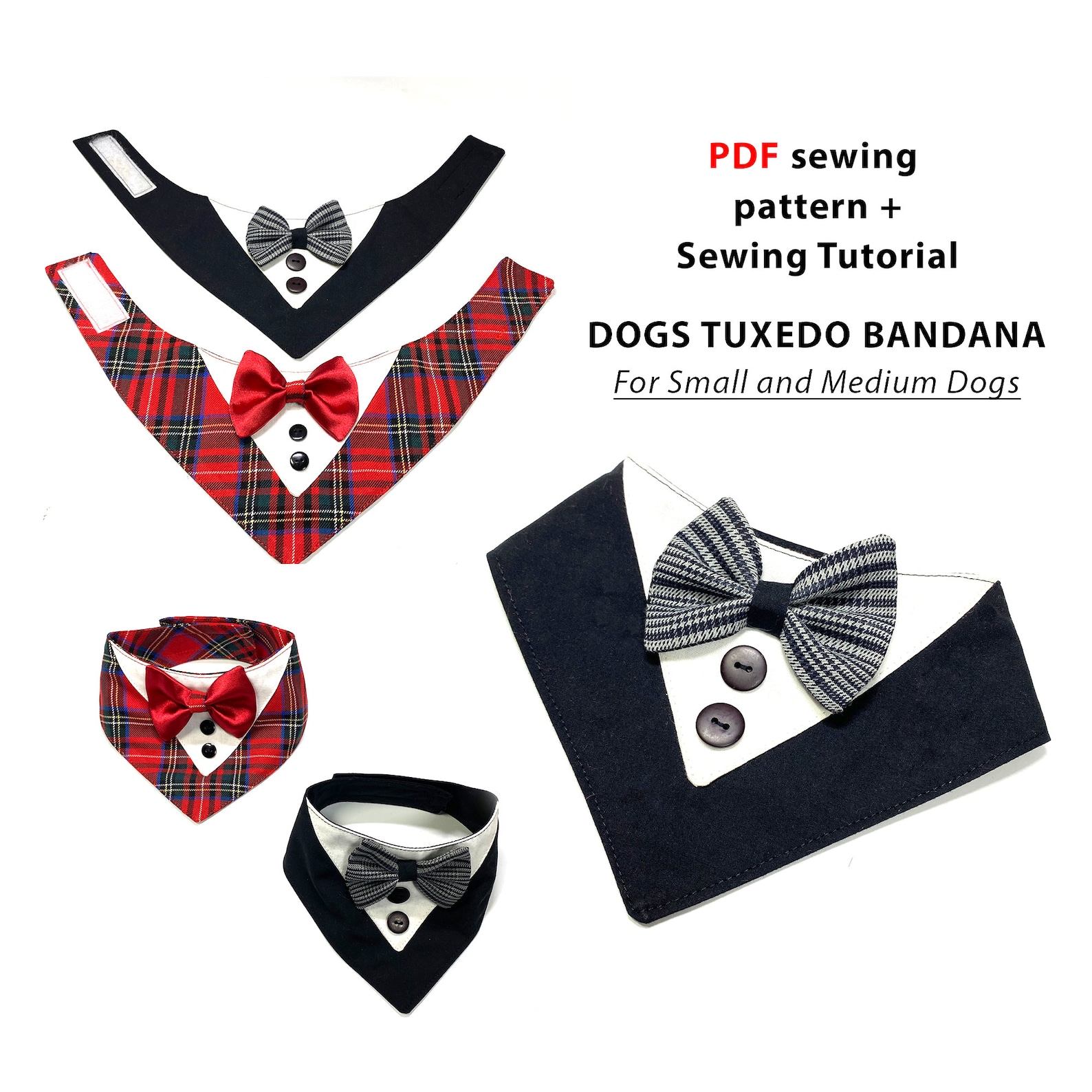 Bundle 5 Sizes Dog Tuxedo Bandana PDF Pattern and DIY Photo Tutorial ...
