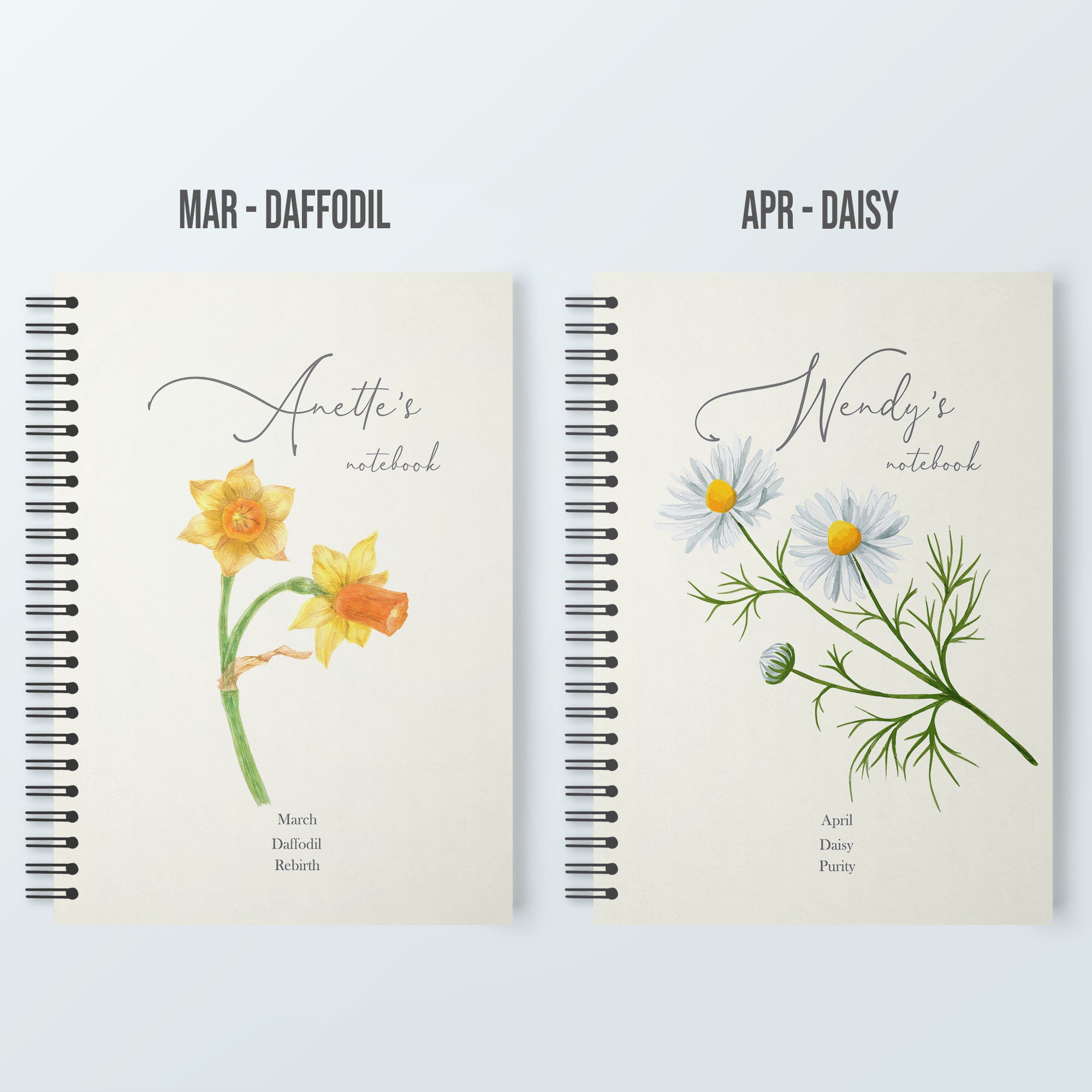 Personalized Birth Month Flower Lined Spiral Notebook Custom | Etsy
