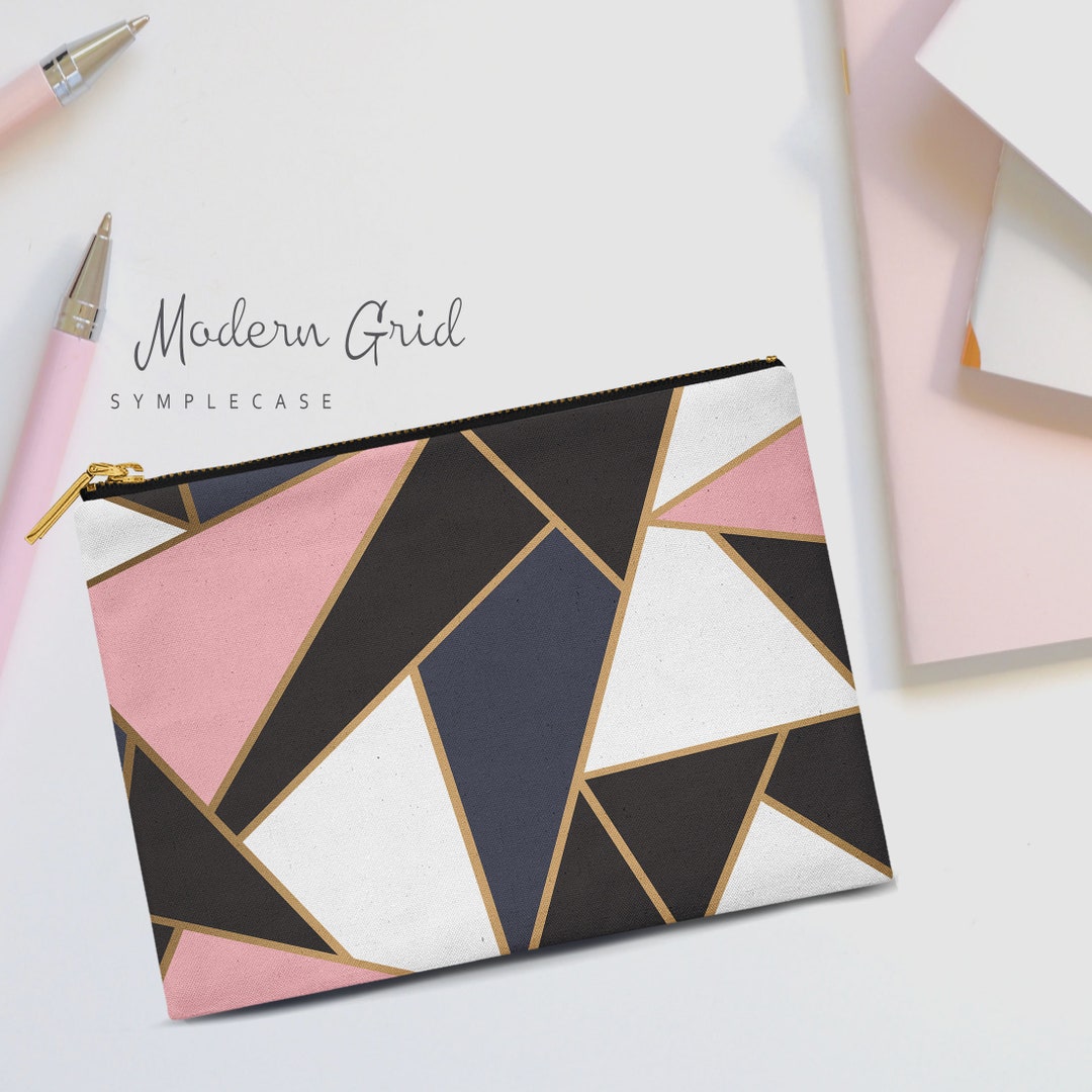 Geometric Zipper Pouch Pencil Case Large Makeup Bag Travel - Etsy