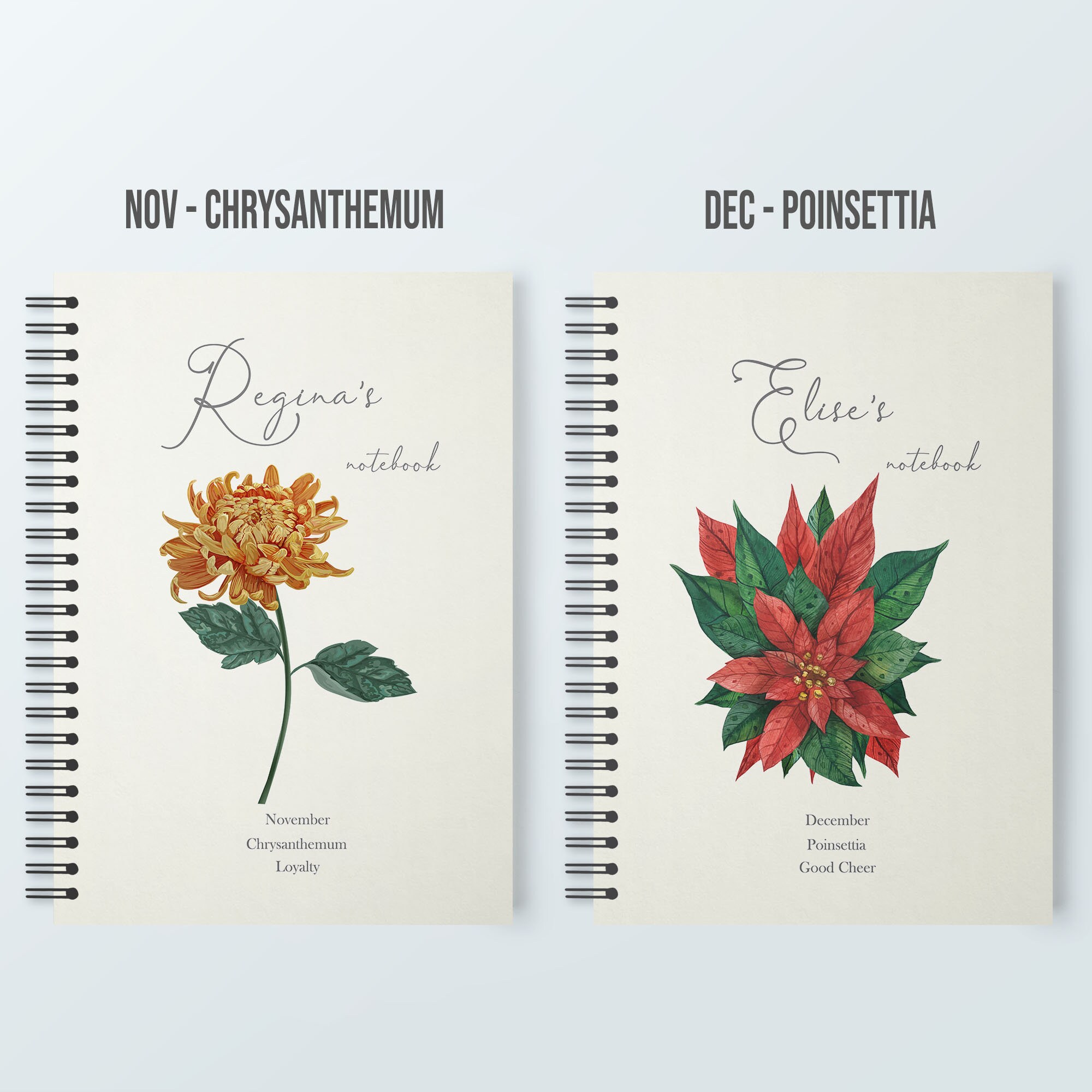 Personalized Birth Month Flower Lined Spiral Notebook Custom | Etsy