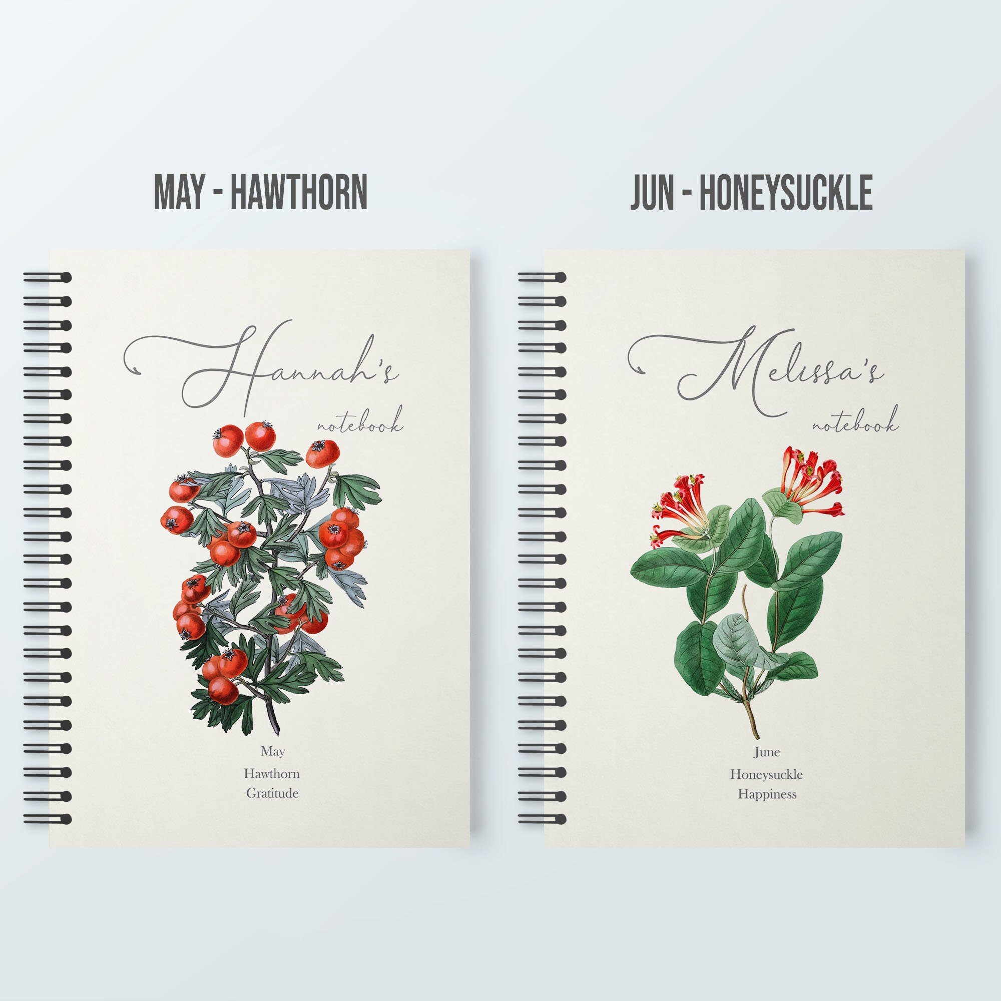 Personalized Birth Month Flower Lined Spiral Notebook Custom | Etsy