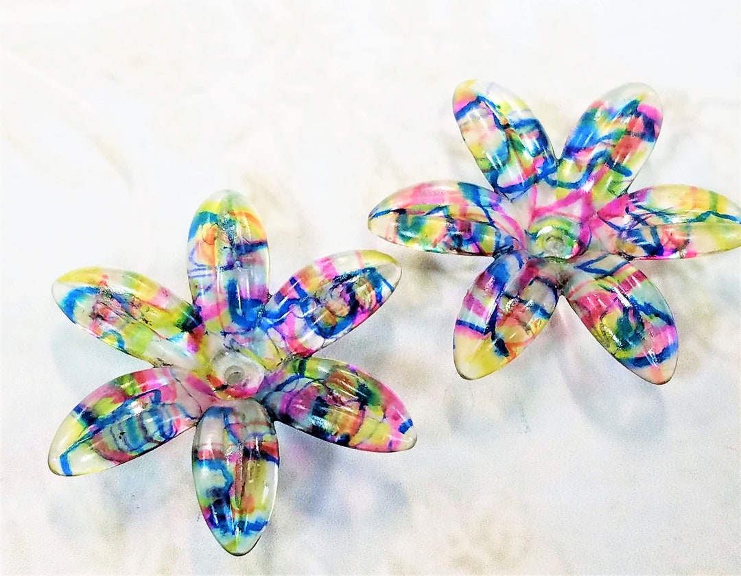 Two Hand Painted Daisy Sepals Floral Painted Beads Hand - Etsy