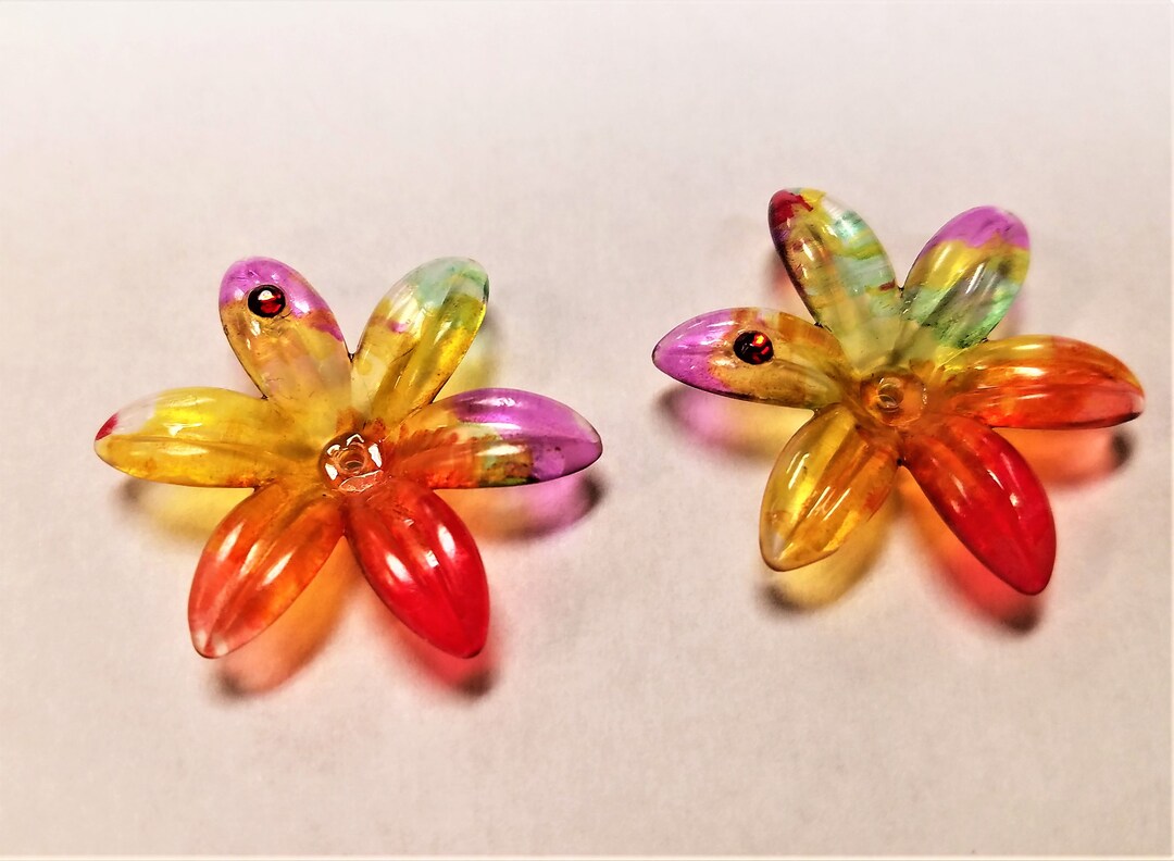 Two Hand Painted Daisy Sepals Floral Painted Beads Hand - Etsy