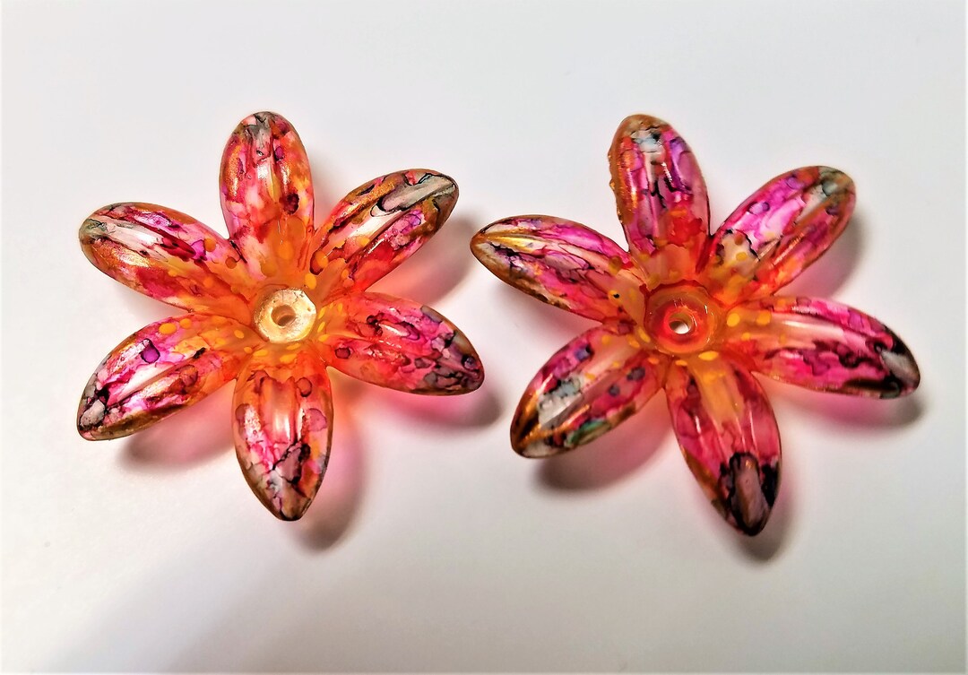 Two Hand Painted Daisy Sepals Floral Painted Beads Hand - Etsy