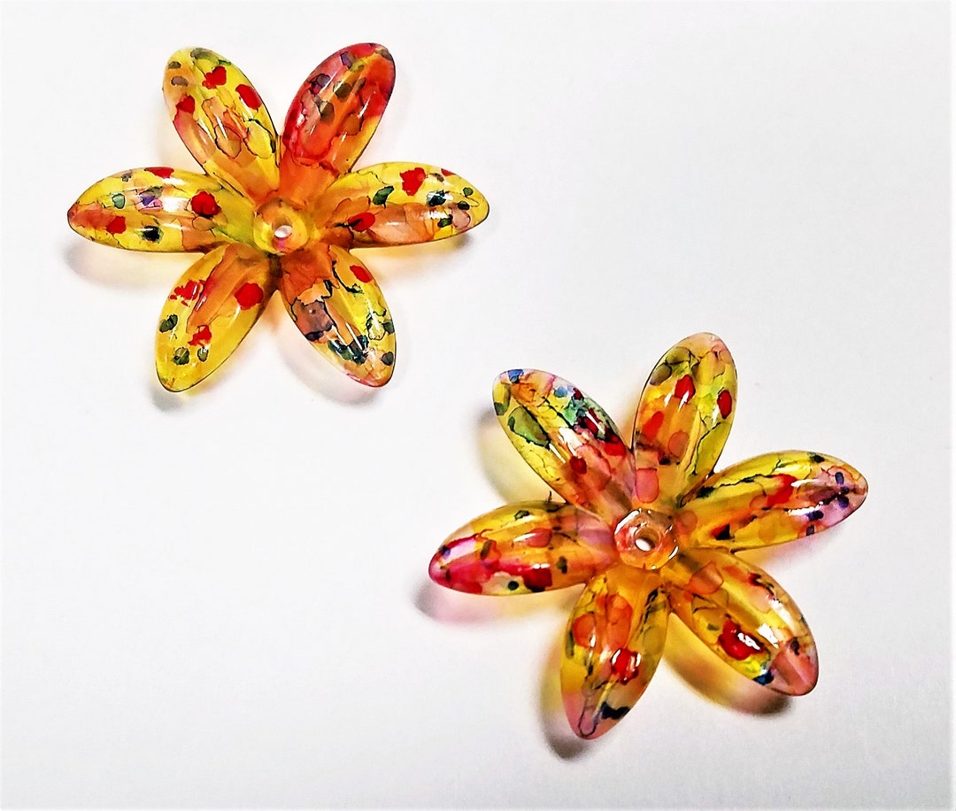 Two Hand Painted Daisy Sepals Floral Painted Beads Hand - Etsy
