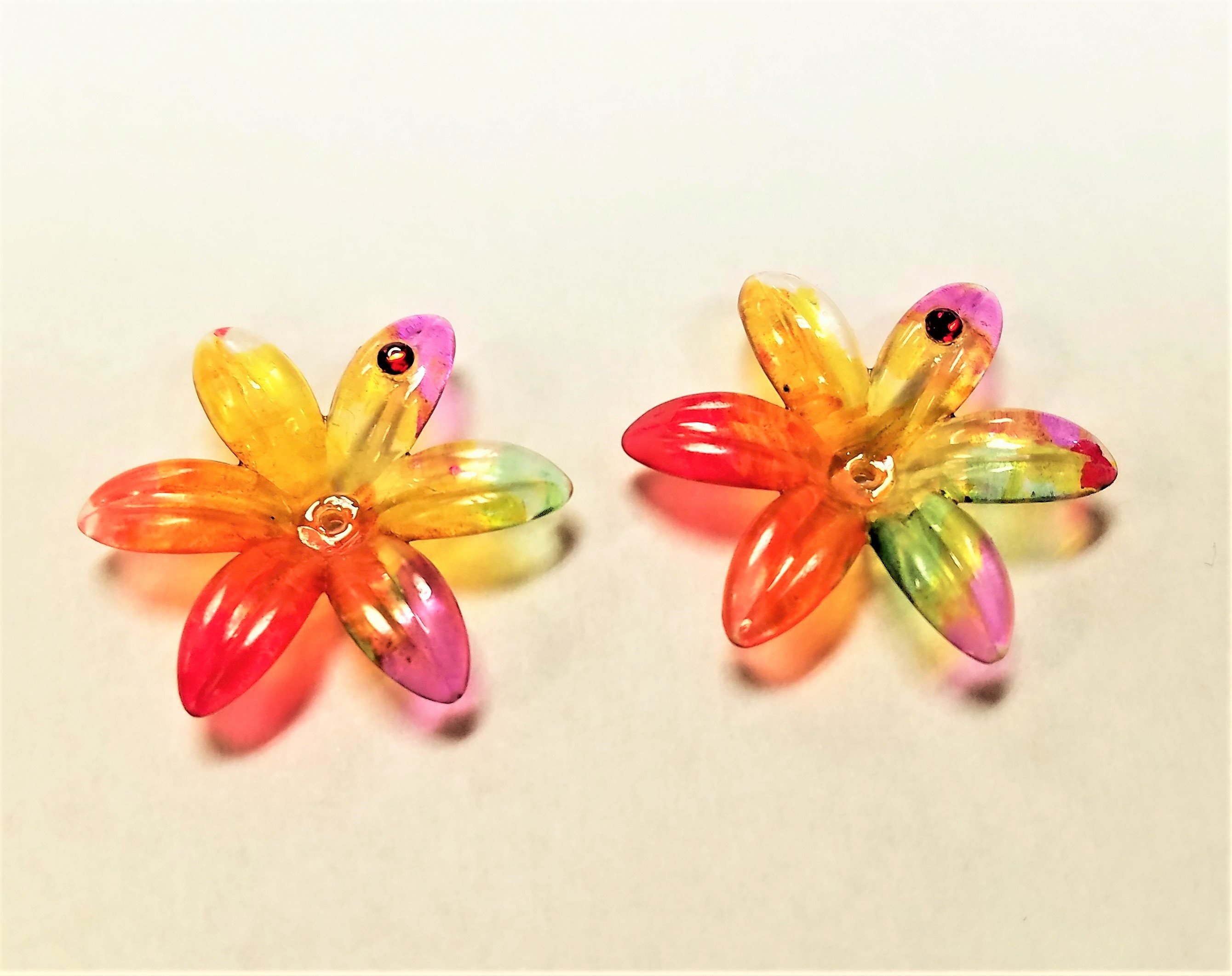 Two Hand Painted Daisy Sepals Floral Painted Beads Hand - Etsy