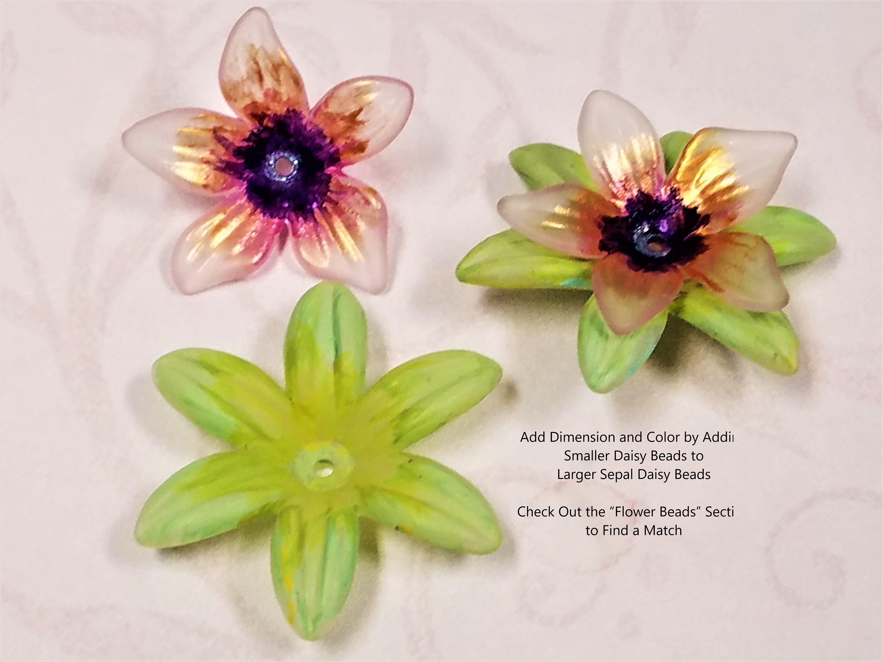 Two Hand Painted Daisy Sepals Floral Painted Beads Hand - Etsy