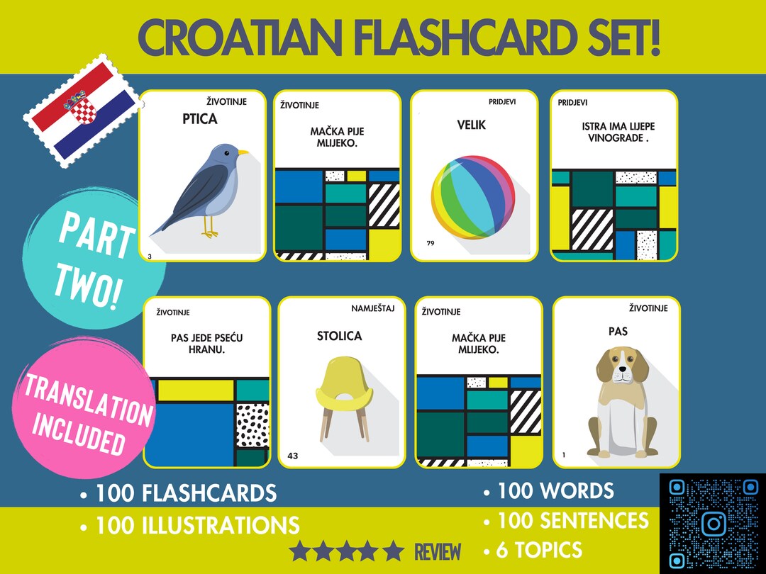 Croatian Vocabulary Flashcard Set: First Words Learning Gift - Etsy