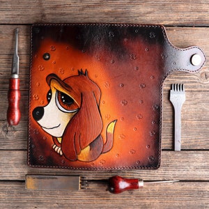 Handmade Carved Dog Remembrance Leather Wallet, Custom Pet Memorial ...