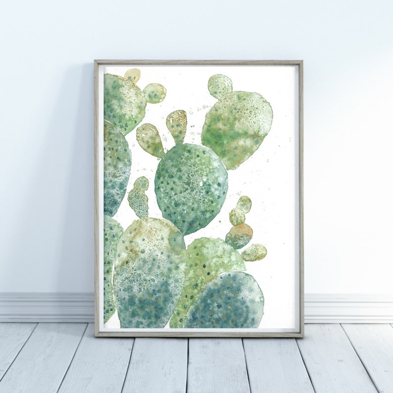 Cactus Set of 4 Watercolour Prints, Botanical Wall Art, Green ...