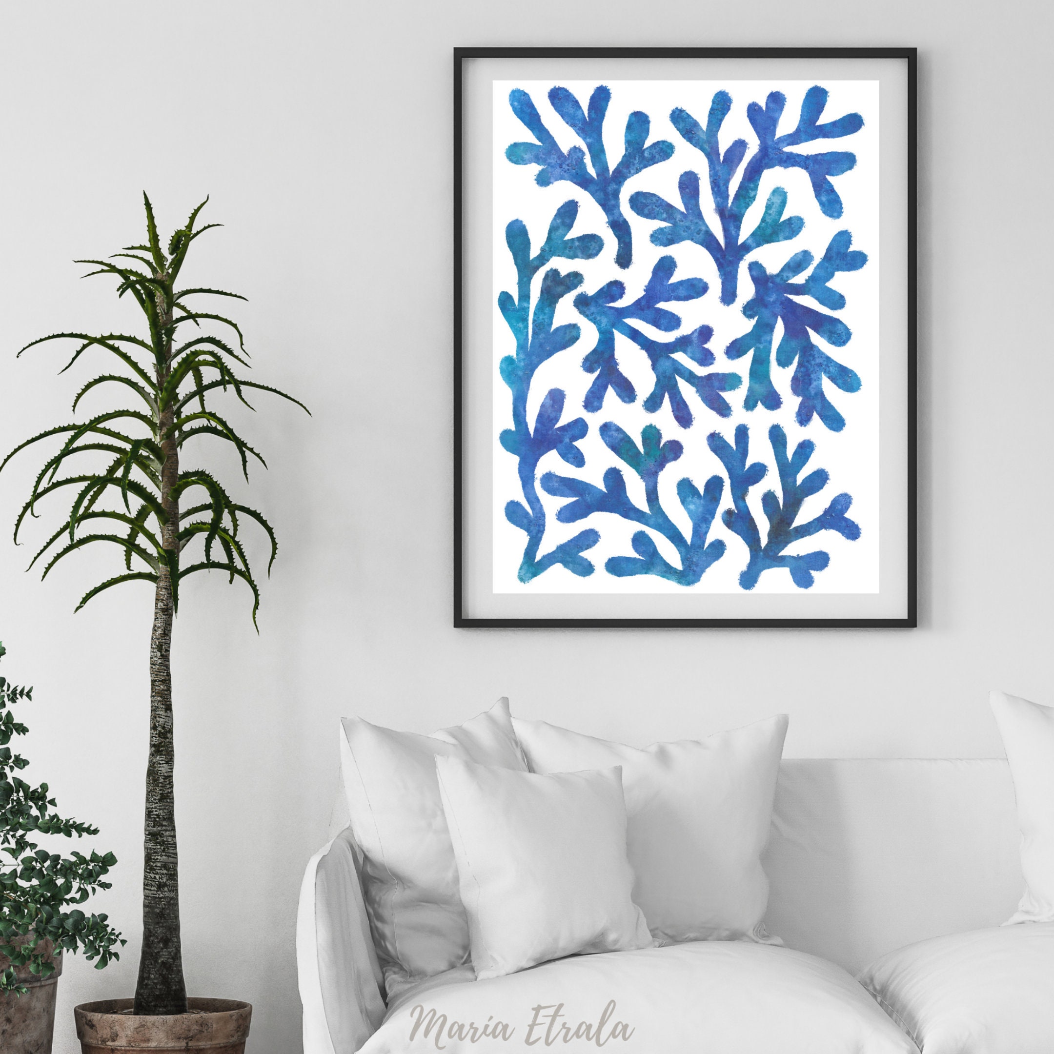 Abstract Blue Coral Print, Ocean Wall Art, Abstract Painting, Modern ...