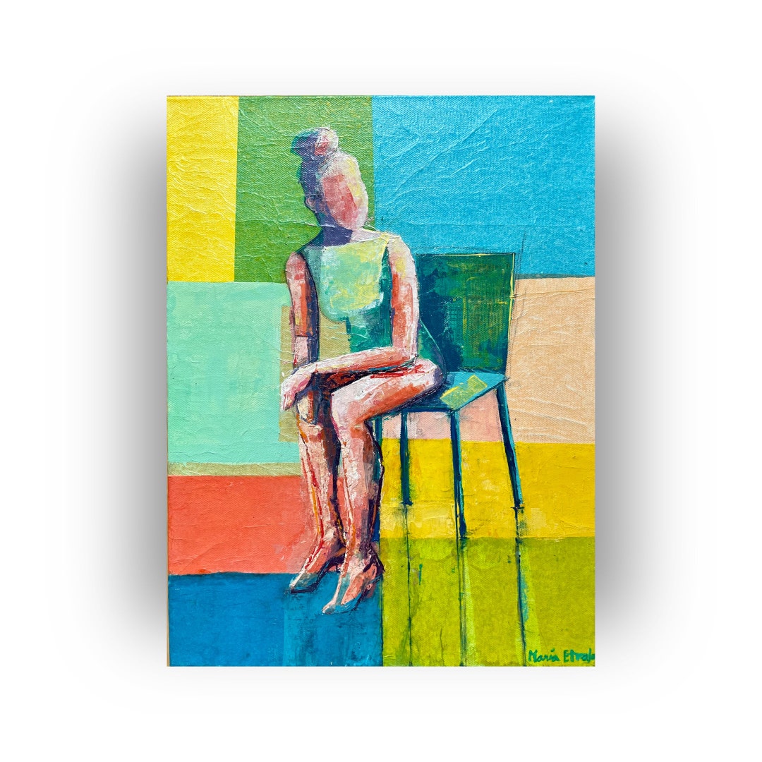 Original Contemporary Art, Cubist Acrylic Painting, Woman Sitting ...