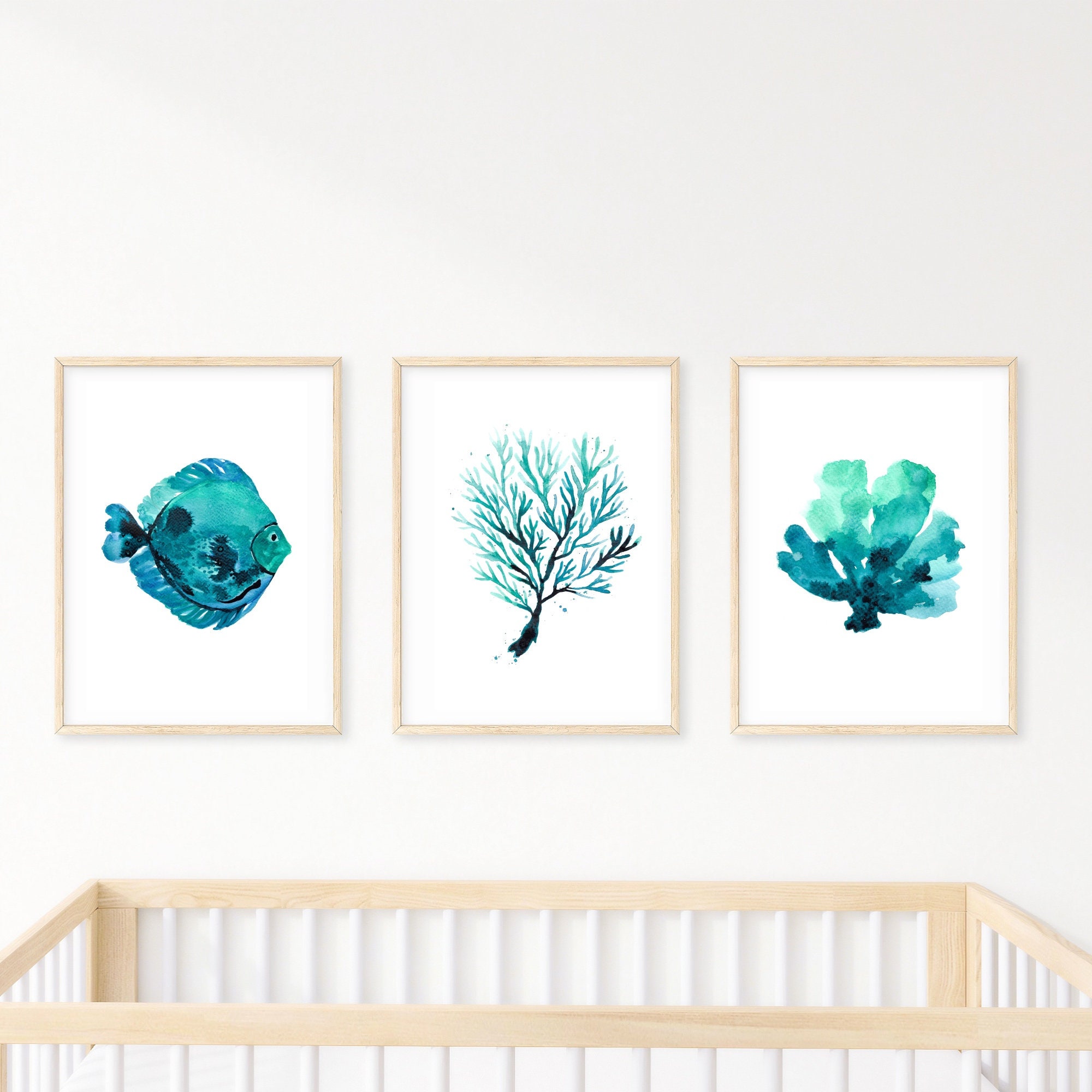 New Teal Tropical Fish Print, Ocean Wall Art, Watercolor and Ink ...