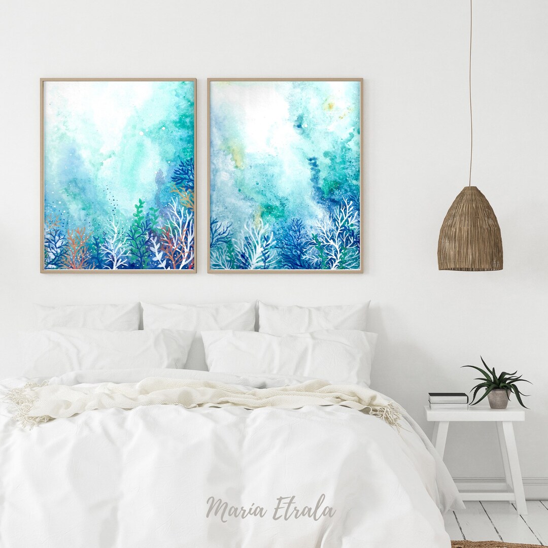 Coral Reef Set of 2 Digital Watercolor Art Prints, Coastal Decor, Beach ...
