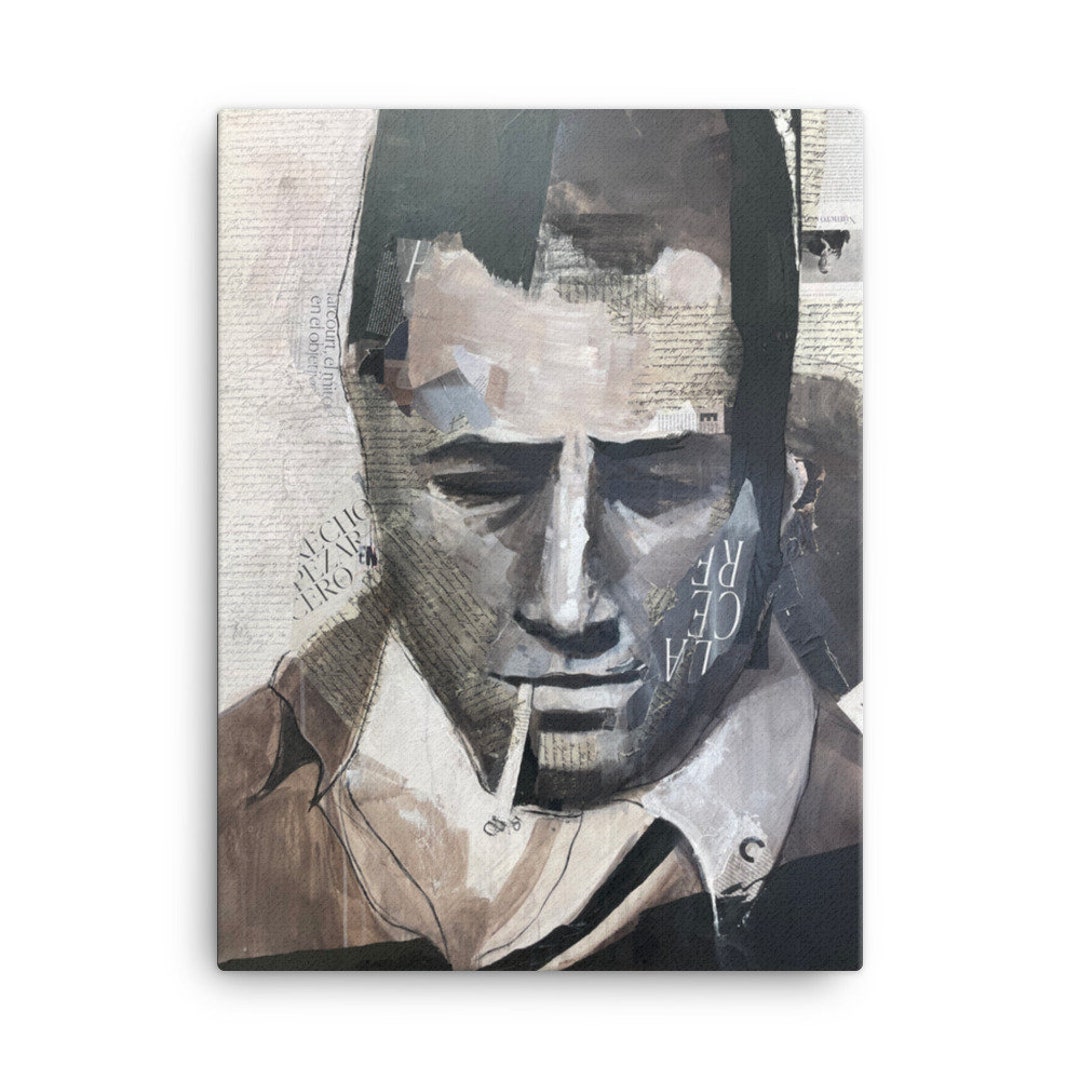 Contemporary Camus Portrait, Black and White Acrylic Painting on Canvas ...