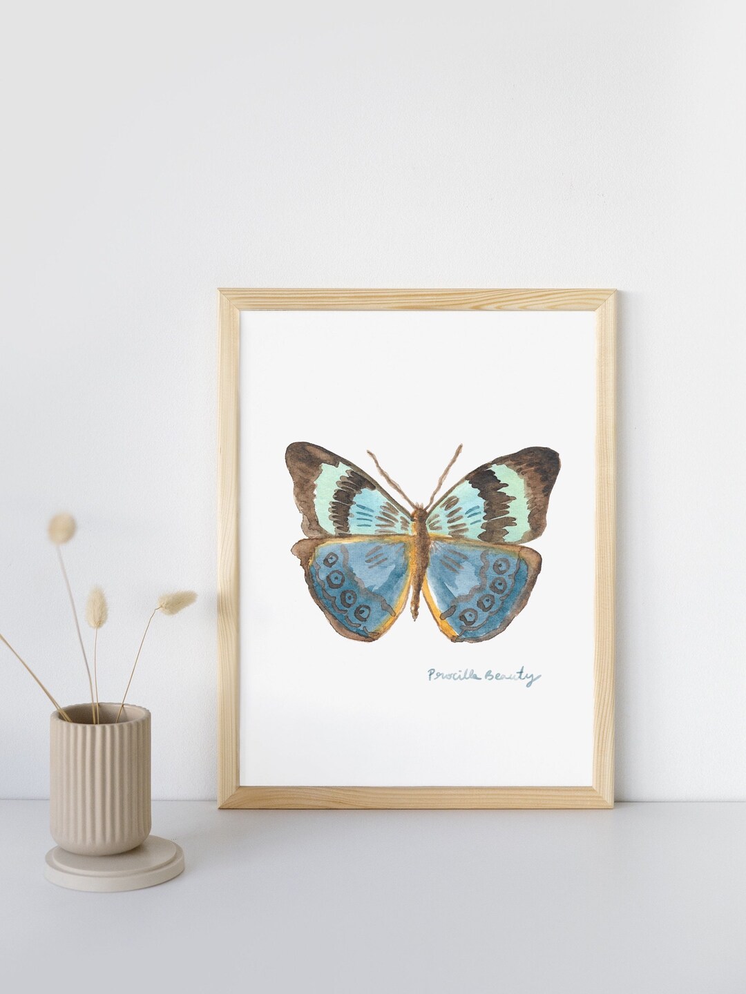 Butterfly Watercolor Print, Blue Procilla Beauty, Hand Painted ...