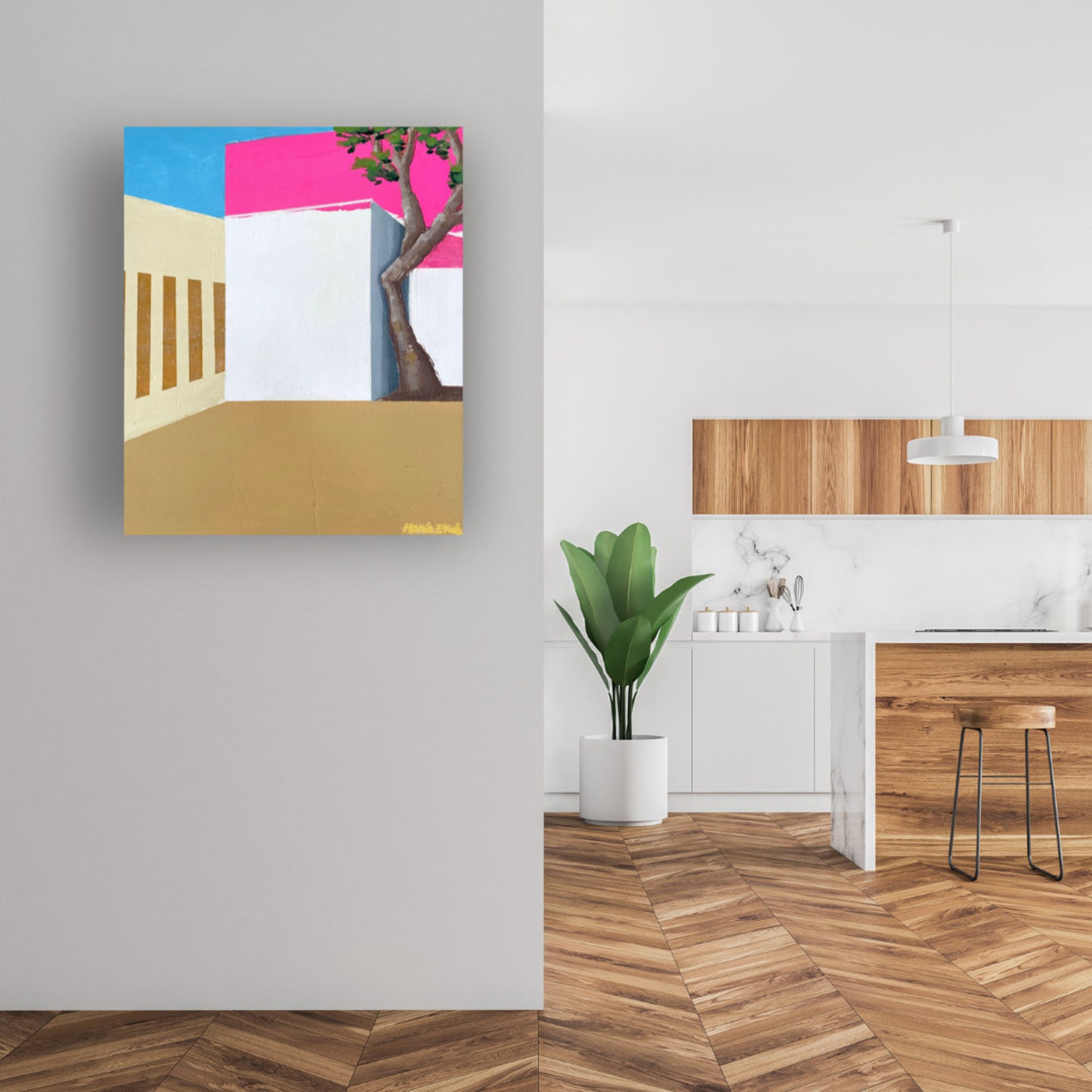 Original Cubist Acrylic Painting on Canvas, Casa Gilardi Mexican ...