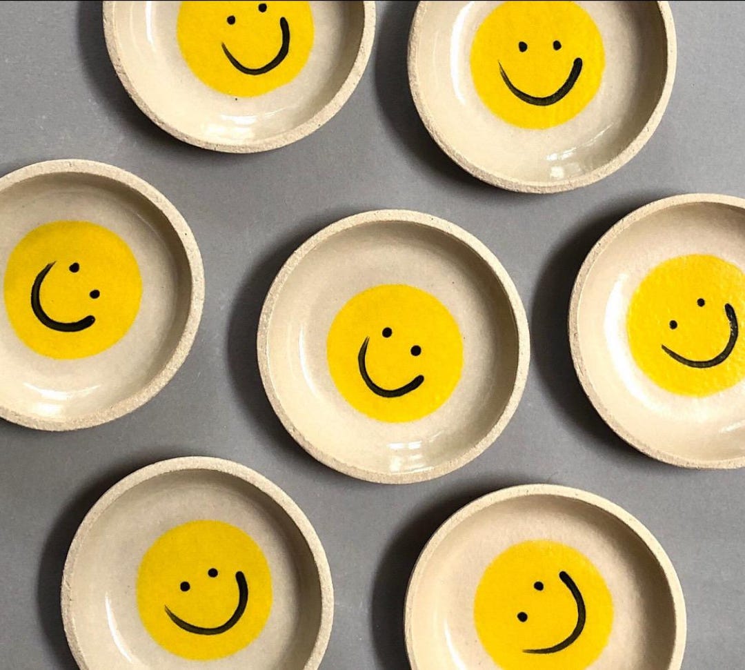Happy Stoneware Little Dish - Smiley Face Decor (9cm) - Etsy