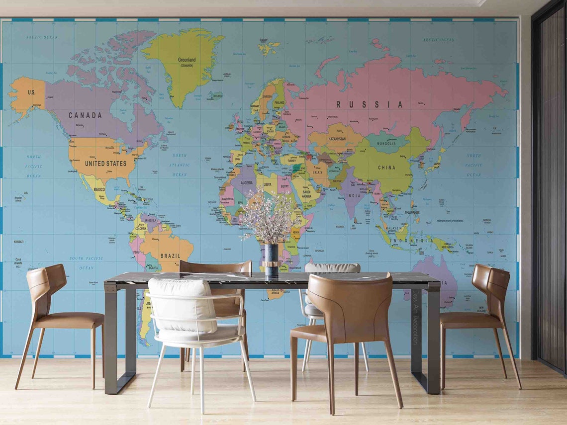 3D World Map Blue Wallpaper Removable Wallpaper-peel and Stick - Etsy