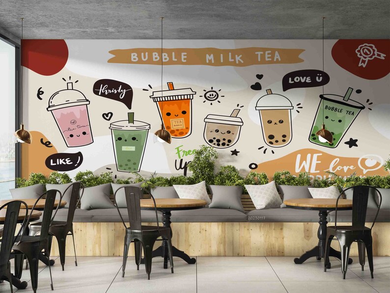 3D Cartoon Bubble Tea Milk Tea Shop Pearl Tea Wall Art - Etsy