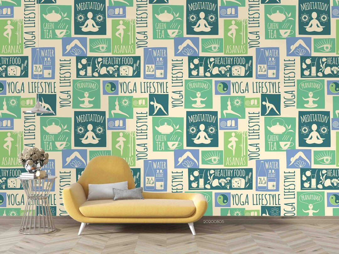 3D Sport Pattern Yoga Posture Chart Letters Wallpaper Removable ...