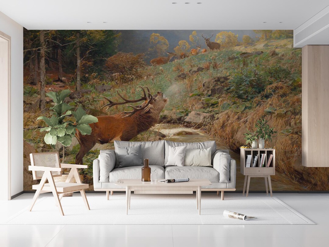 Elk Forest Scenery Wallpaper Mural, 3D Peel and Stick - Etsy