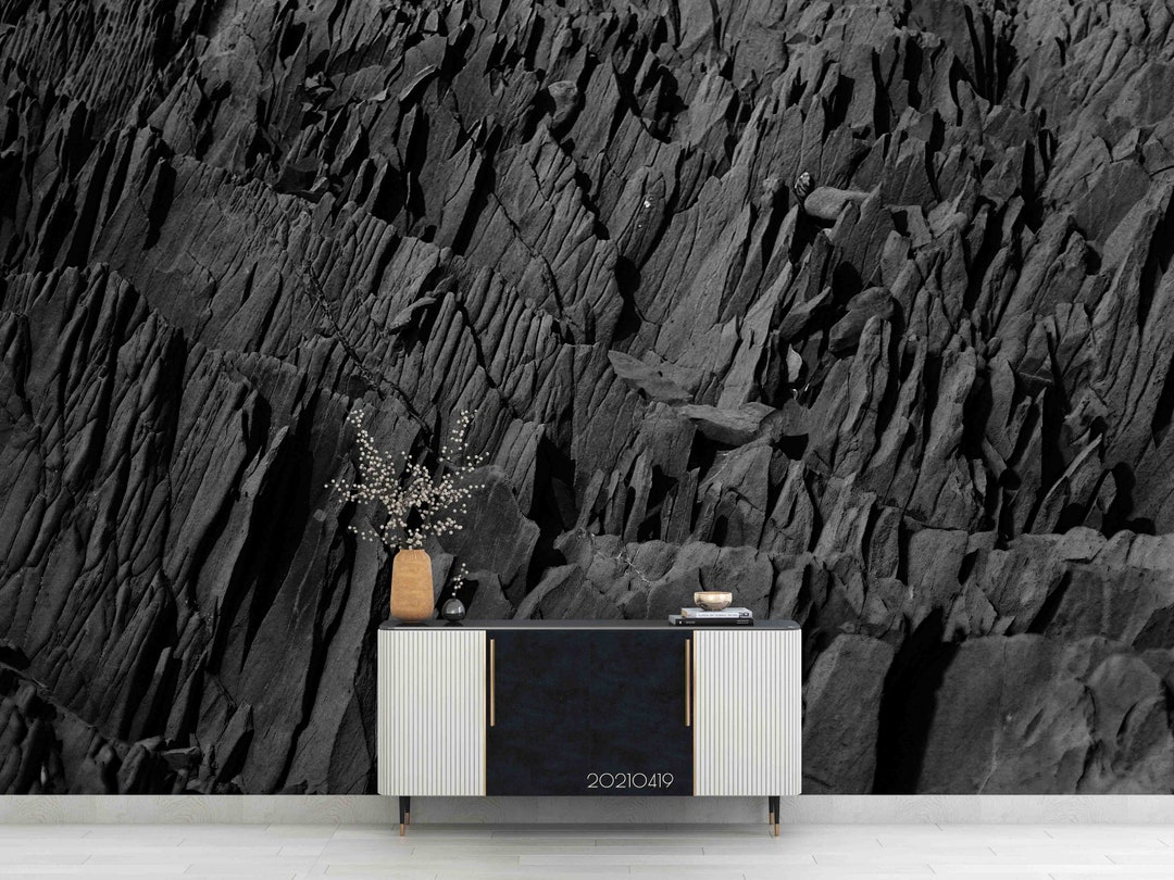 3D Rock Texture Wallpaper, Black Wall Mural, Stone Wall Decor, Old Wall ...