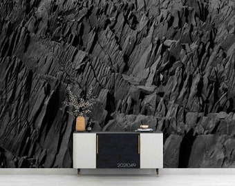 Rock Wallpaper, 3D Stone Texture Wall Mural, Dark Realistic Peel and ...