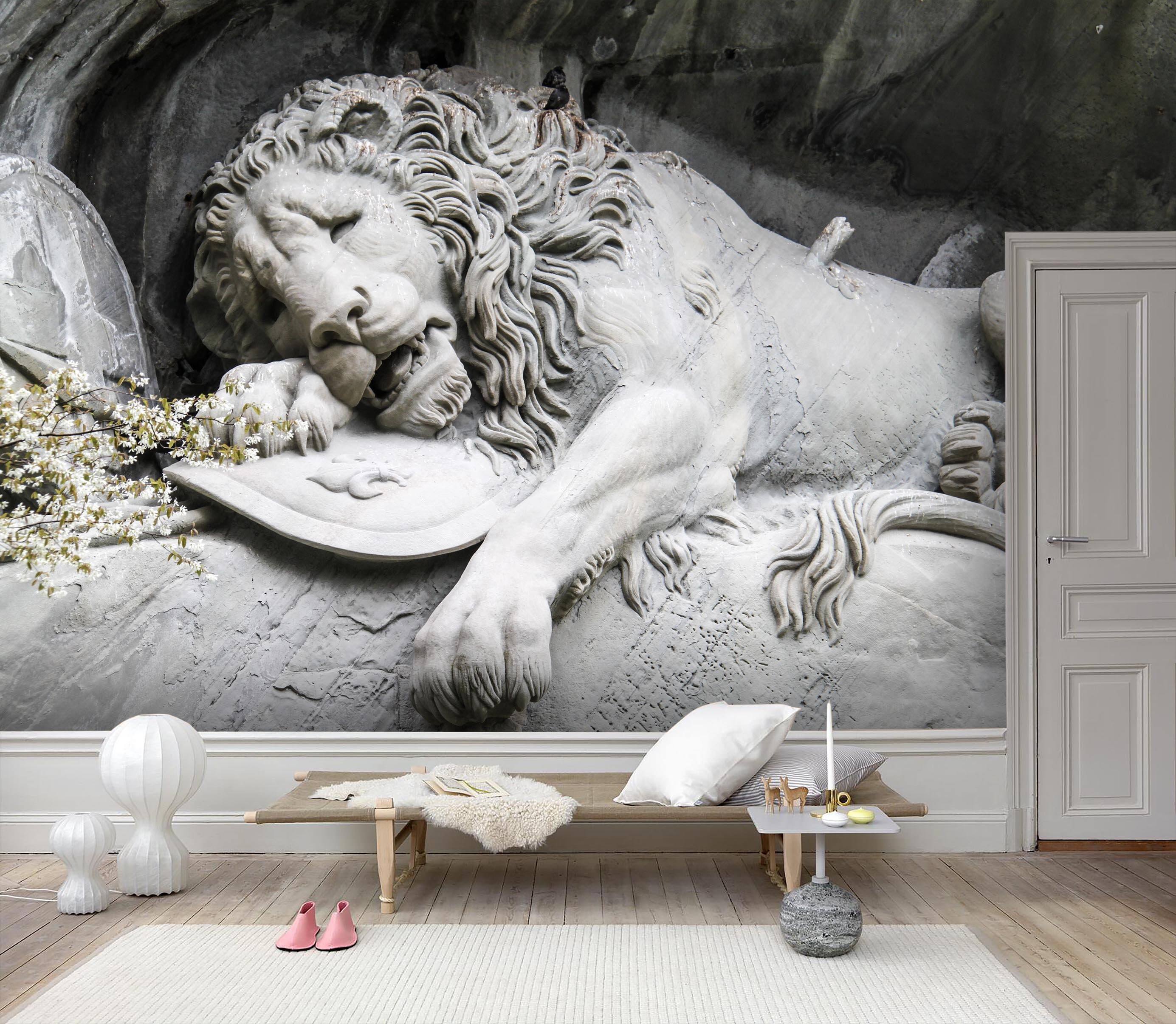 3d Lion Wallpaper Lying Lion Wall Mural Relief Wall Decor Etsy Australia