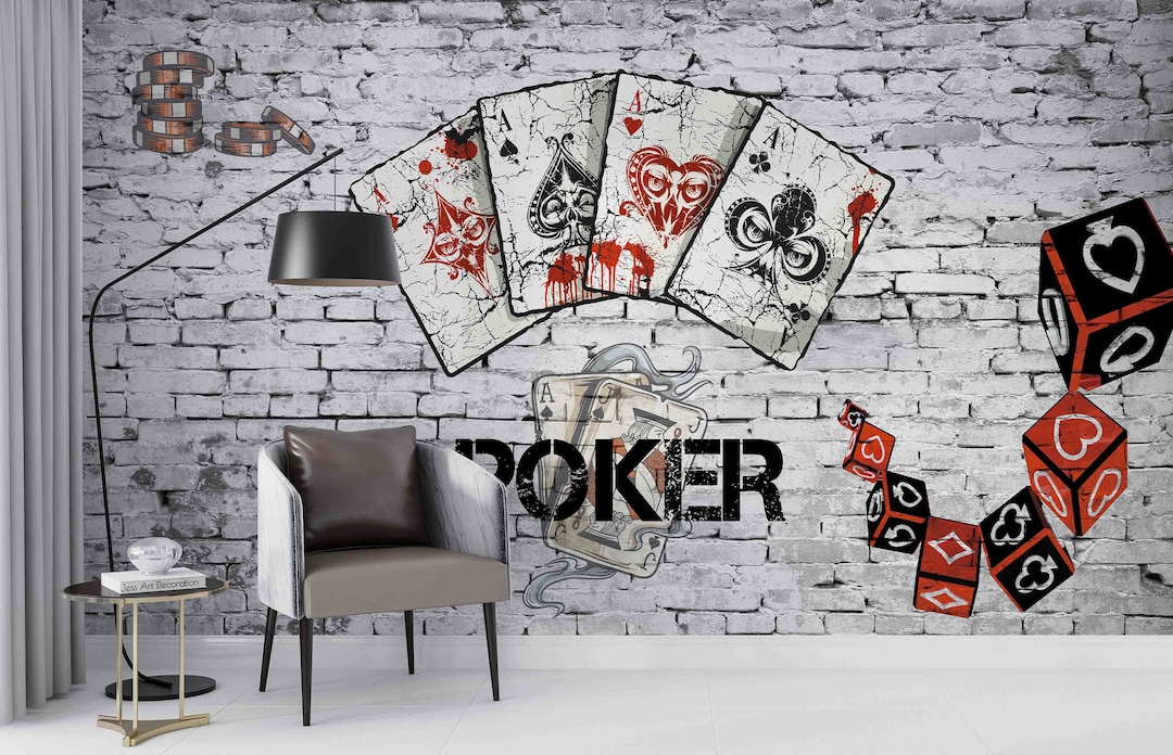 3D Graffiti Wallpaper, Poker Wall Mural, Chip Dice Wall Decor, Brick ...