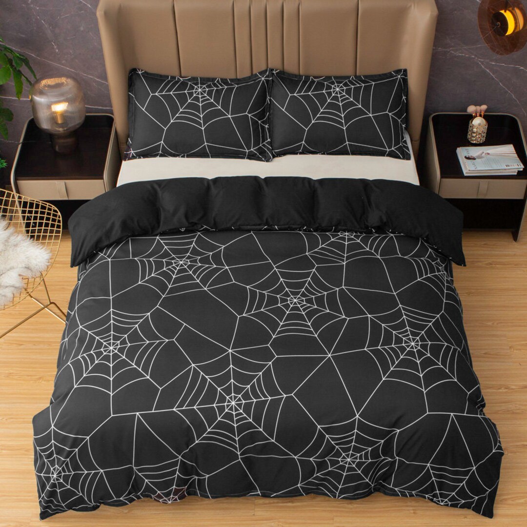 3D Cobweb Black Duvet Cover Set, Geometric Bedding - Etsy