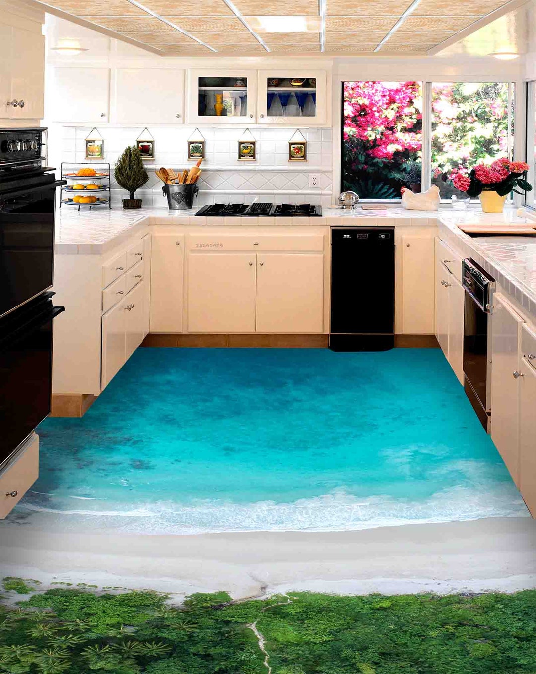 3D Beach Beach Landscape Sea, Vinyl Floor Mural, Self-adhesive Vinyl ...