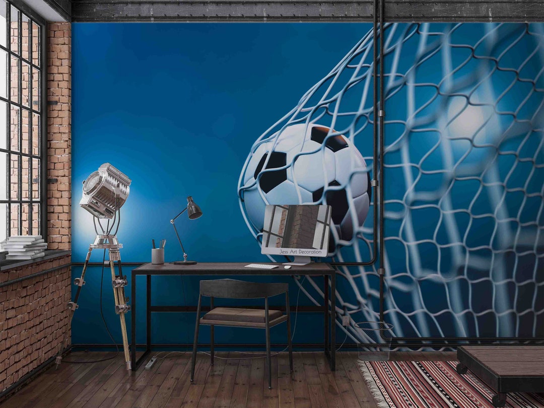 Blue Soccer Goal Wallpaper, Peel and Stick Wall Mural - Etsy