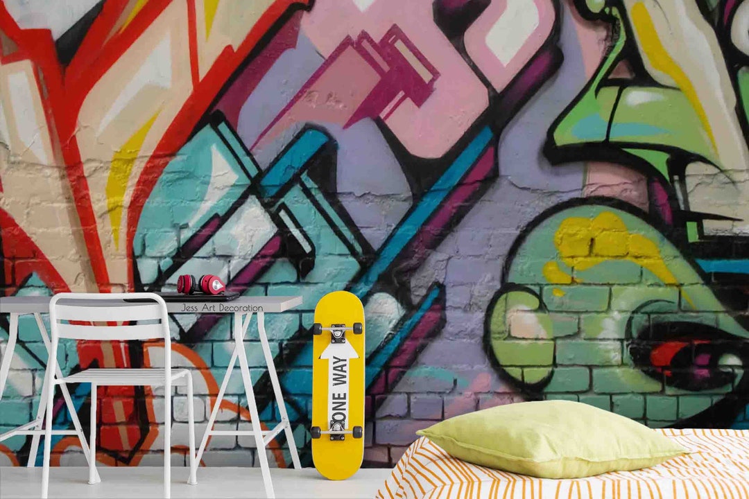 3D Graffiti Wallpaper, Brick Wall Mural, Street Art Wall Decor ...