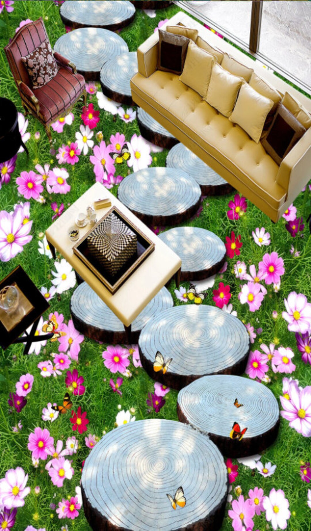 3D Floral Grass Tree, Vinyl Floor Mural, Self-adhesive Vinyl, Floor Art ...