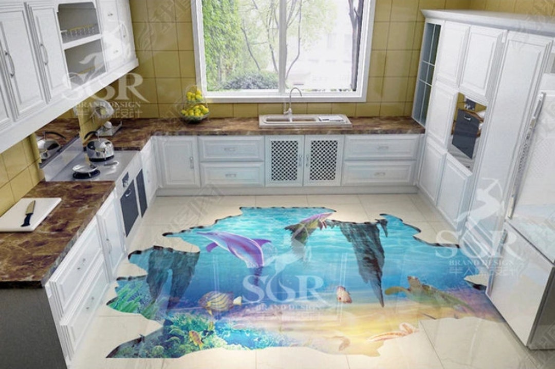 3D Dolphin Coral Fish Sea, Vinyl Floor Mural, Self-adhesive Vinyl ...