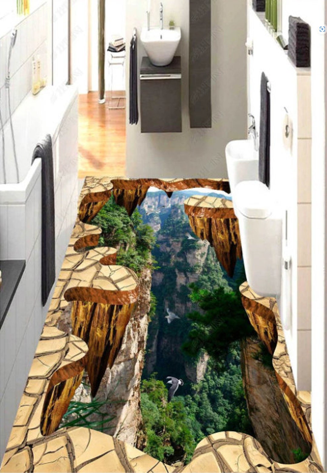 3D Scenery Mountain, Vinyl Floor Mural, Self-adhesive Vinyl, Floor Art ...