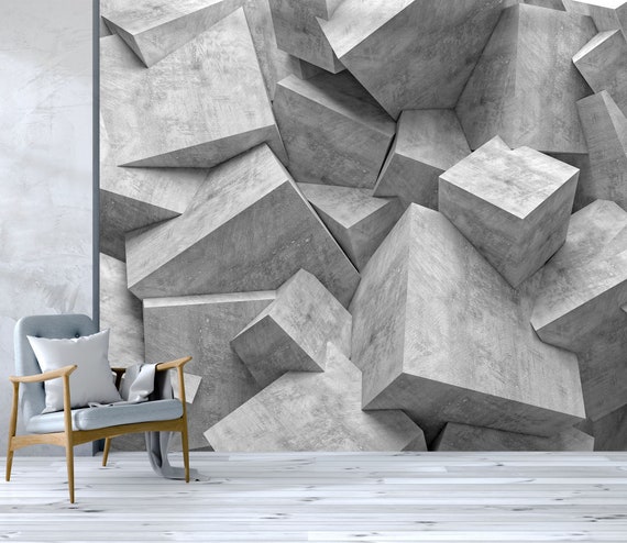 3D Stone Wallpaper Square Wall Mural Geometric Wall Decor - Etsy