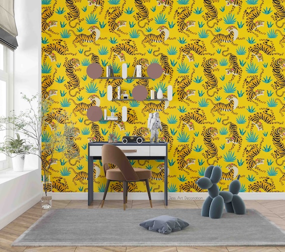 3D Yellow Tiger Seamless Wallpaper-nursery Wllpaper Removable | Etsy