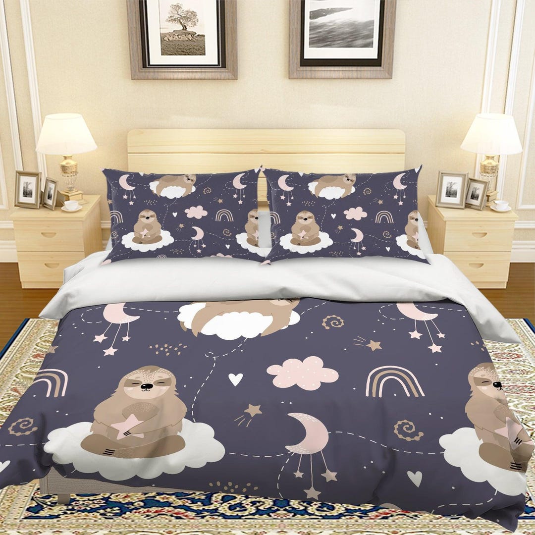 3D Sloth Duvet Covers Set, Cartoon Quilt Cover, Moon Bedding Set, Star ...