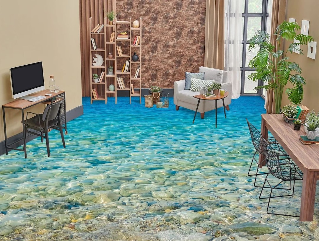 3D Cobblestone Blue Sea Vinyl Floor Mural, Self-adhesive - Etsy