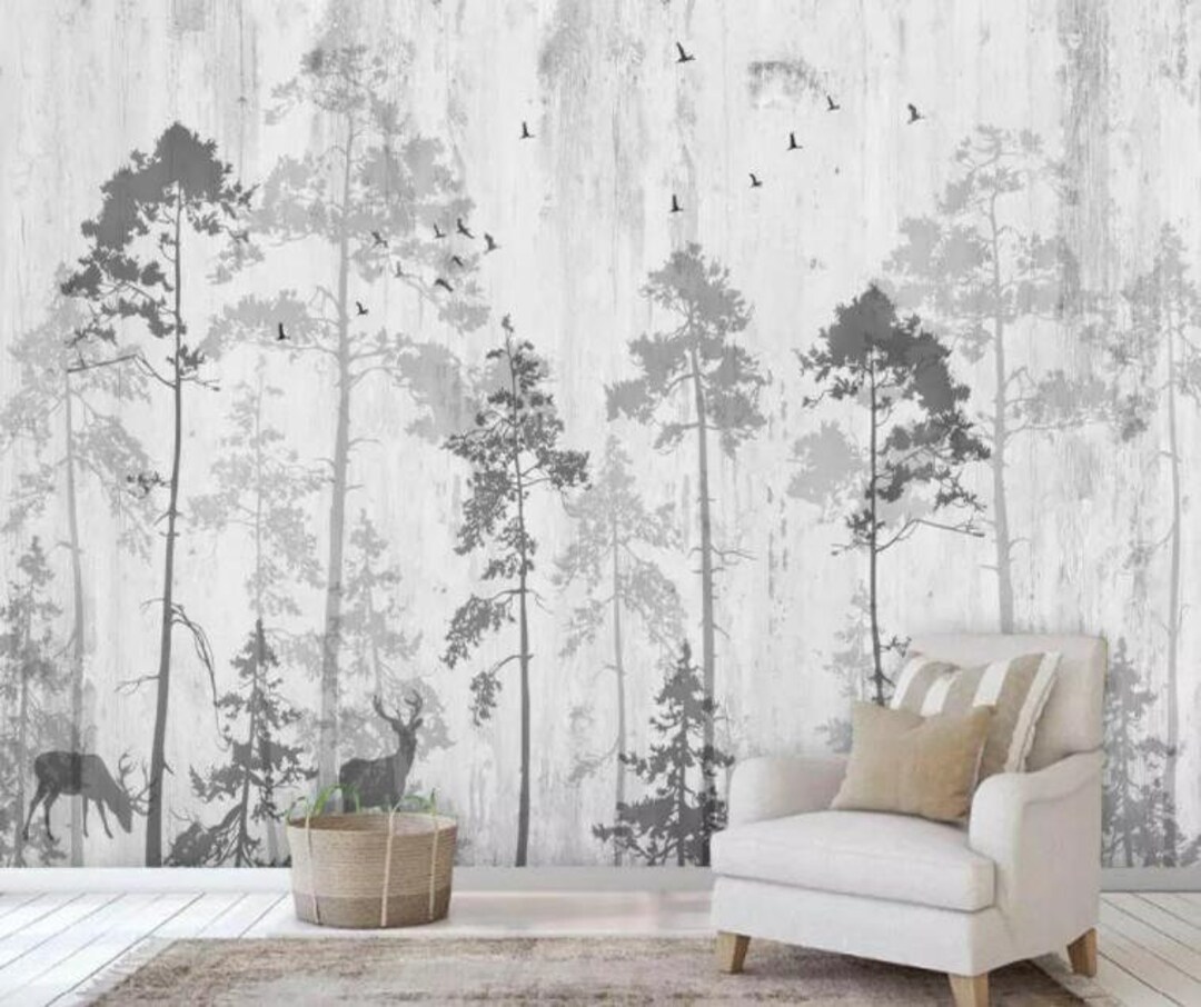 Elk Forest Wallpaper Mural, Hand Painted Scenery, Peel and Stick - Etsy