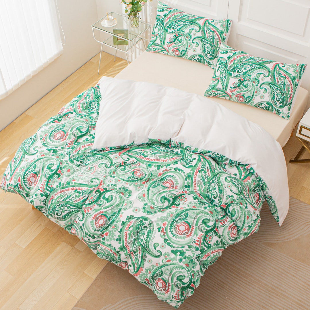 3D Floral Duvet Covers Set, Green Quilt Cover, Abstract Bedding Set ...