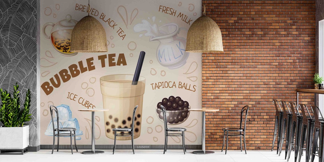 3D Bubble Tea, Milk Tea Shop, Pearl Tea, Wall Art, Peel and Stick ...