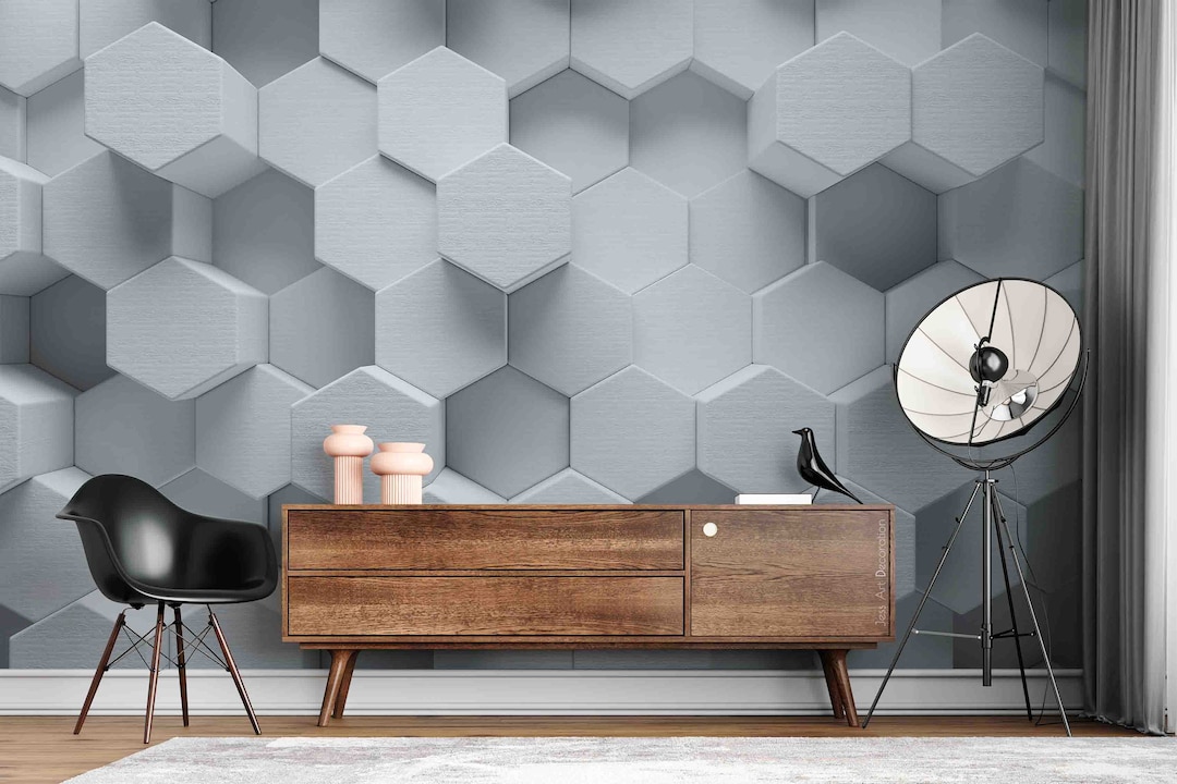 3D Hexagon Wallpaper, Geometric Wall Mural, Cube Wall Decor, Abstract ...